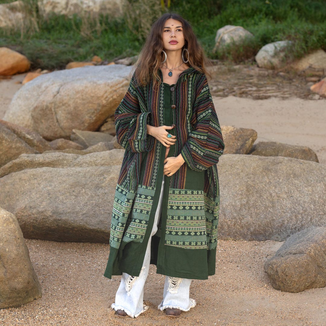 Handwoven Gheri Kimono Duster: Boho Patchwork Cotton Coat, Plus Size ...