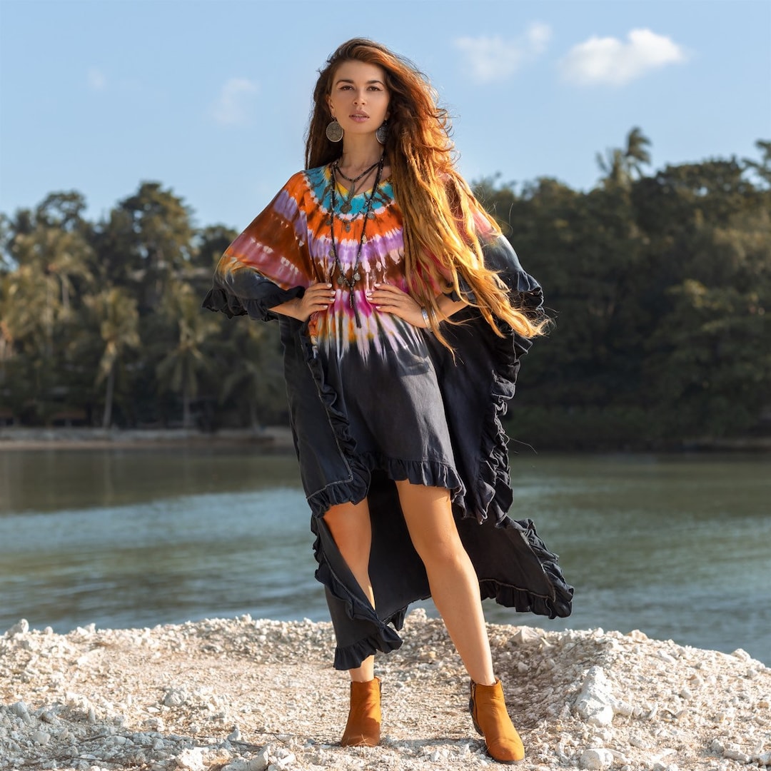 Tie-dye Kaftan Dress Plus Size – Cleo Boho Tunic in Sunflair Spirit ...