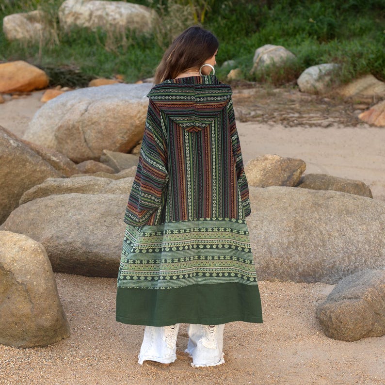 Handwoven Gheri Kimono Duster: Boho Patchwork Cotton Coat, Plus Size ...