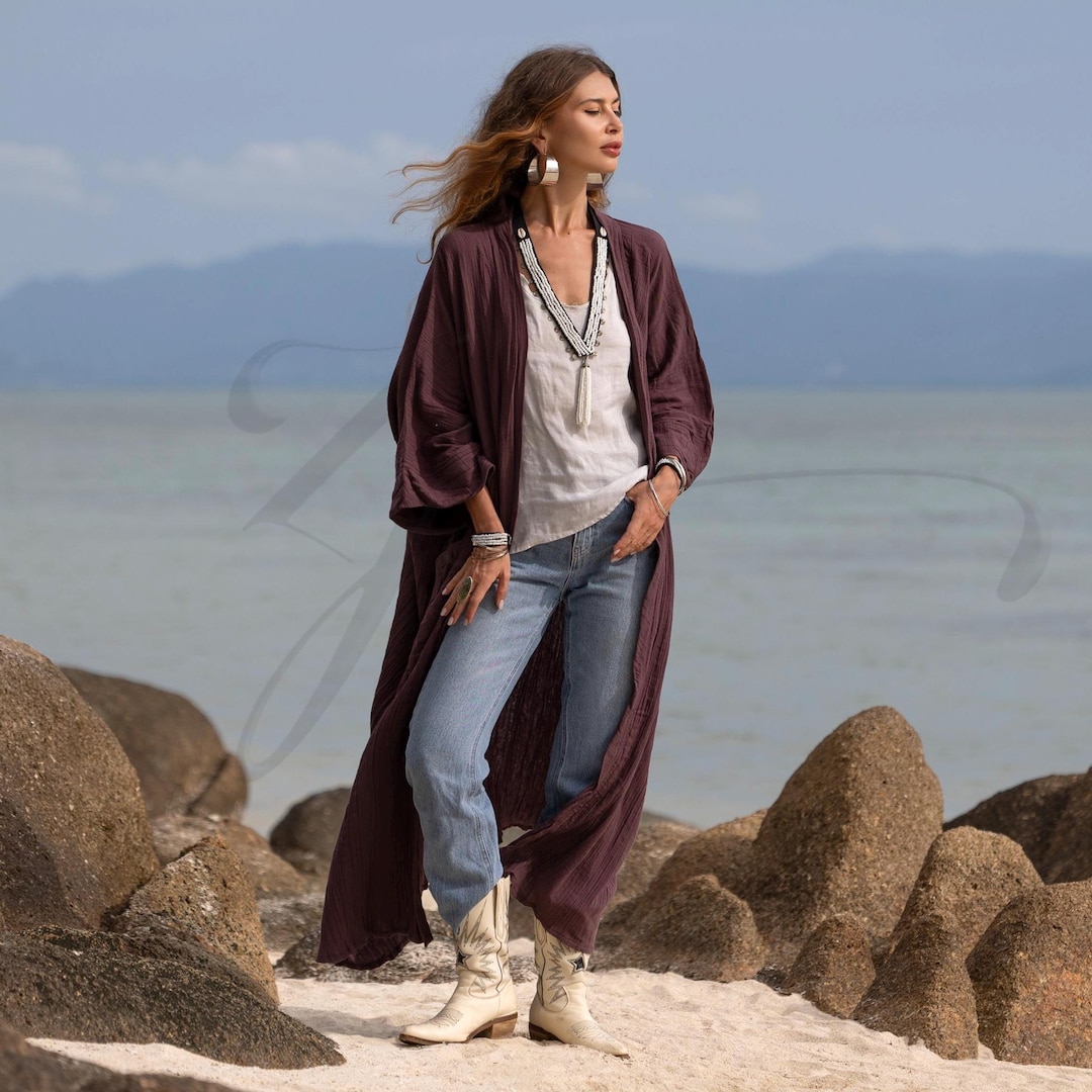 Boho Cotton Gauze Kimono Duster: Willow Robe - Mulberry, Amethyst - Etsy