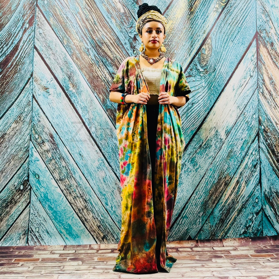 Kayla Tie Dye Kimono Cotton Duster With Hood Beach Coverup Vacation ...