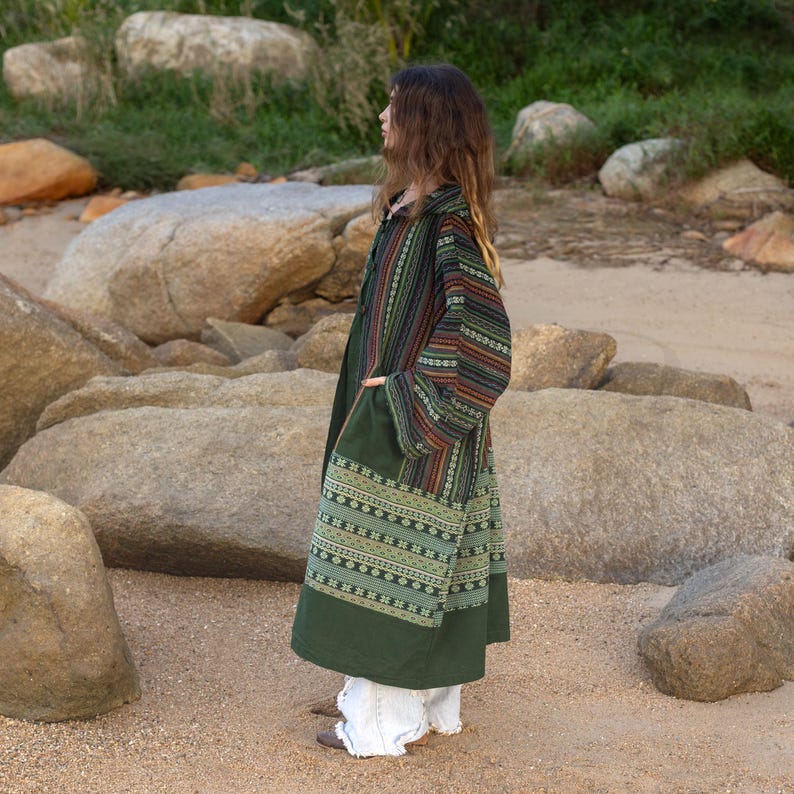 Handwoven Gheri Kimono Duster: Boho Patchwork Cotton Coat, Plus Size ...