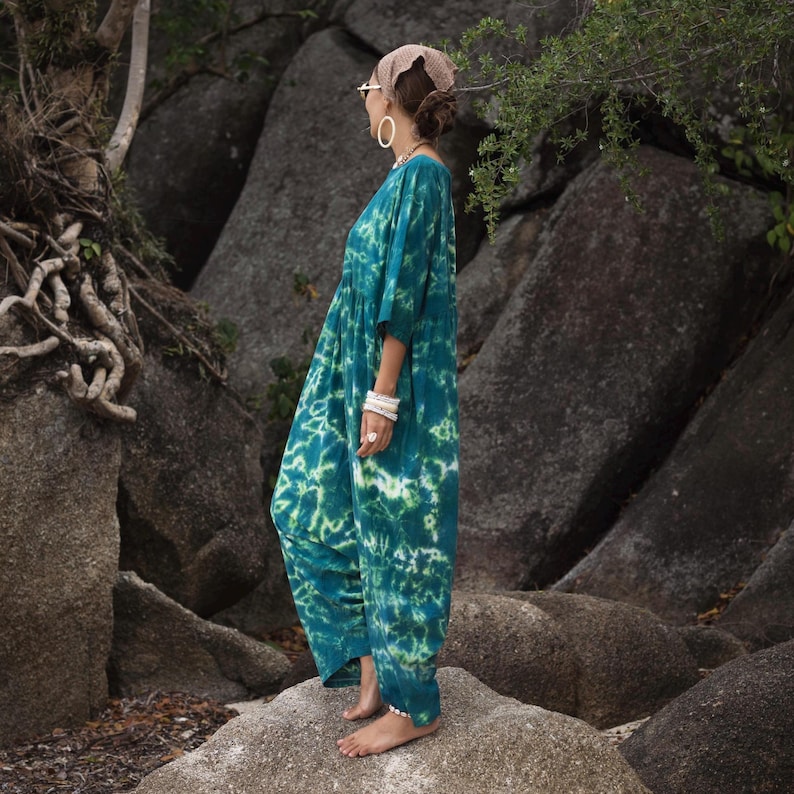 Boho Tie-dye Jumpsuit, Cotton Harem Romper | Lagoon Bloom Sadie - Etsy