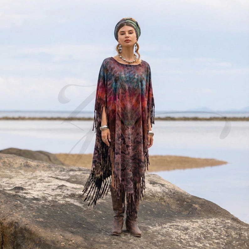 Túnica Arlo / Caftán teñido anudado en tonos tierra, vestido bohemio ...