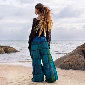 Chesa Patchwork Pants Straight Leg Boho Solid Patchwork Festival Women ...