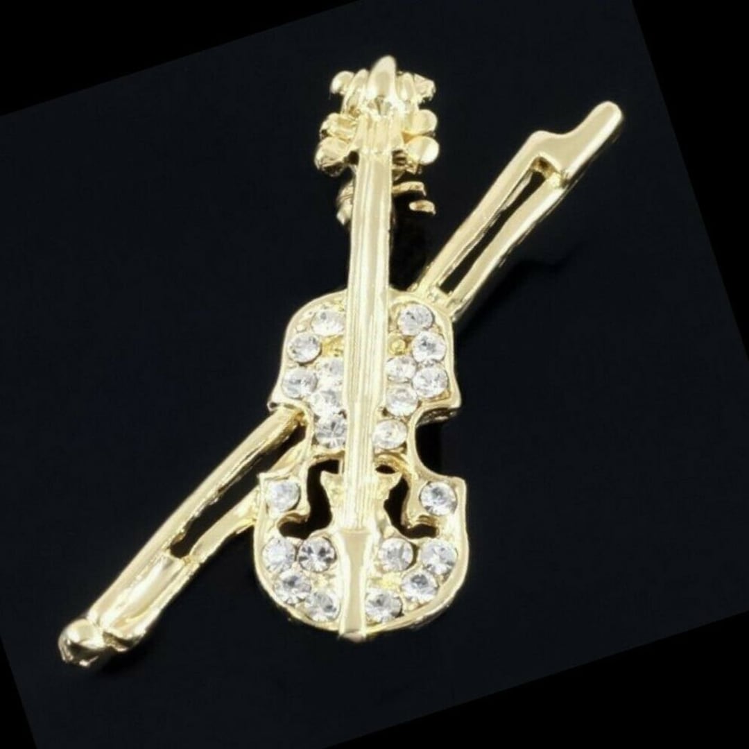 Violin Brooch Rhinestone Encrusted Gold Violin Brooch Violin - Etsy