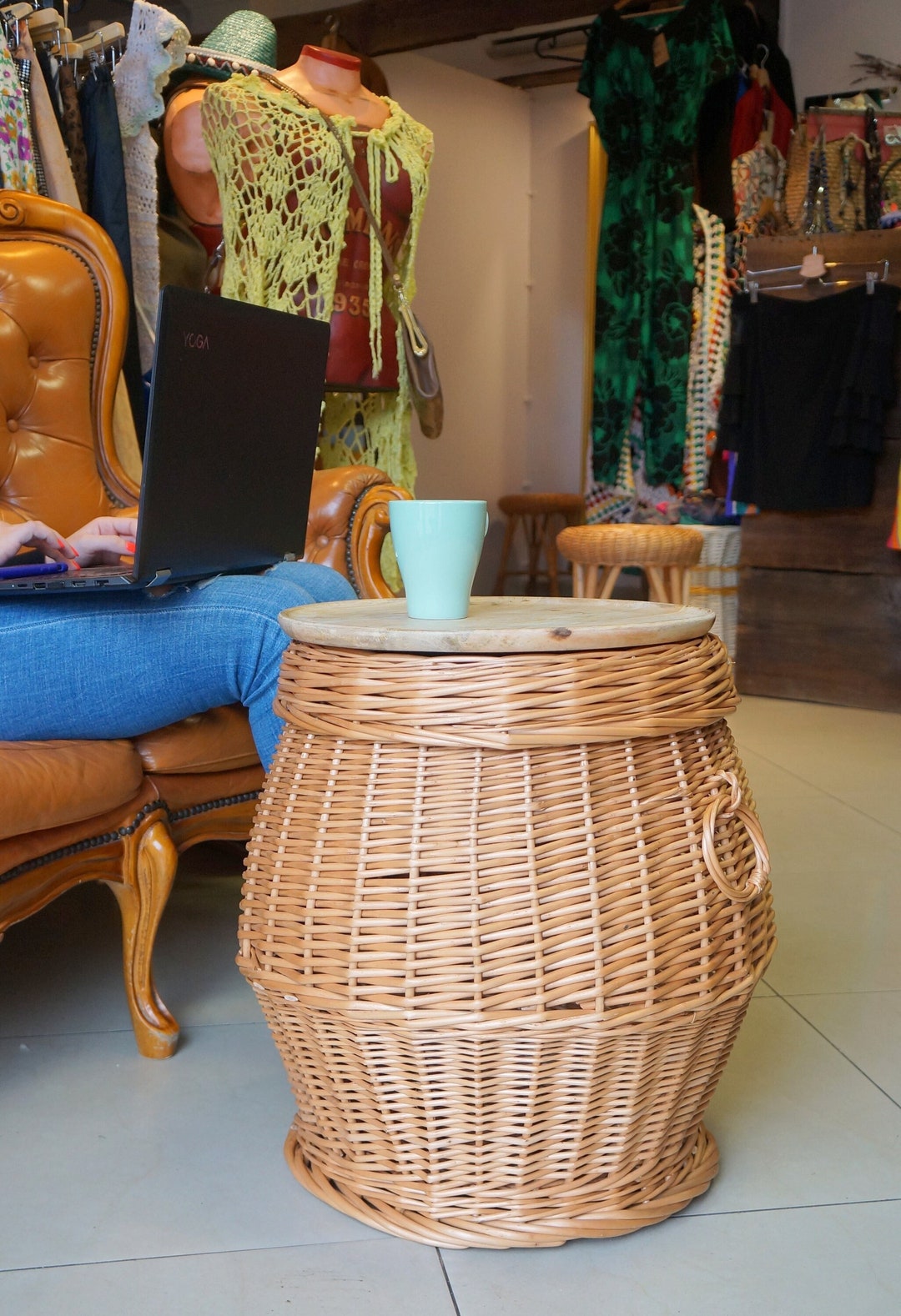 Wicker Stool Pouf, Wicker Table,with Opening Lid, Large Chair Natural ...