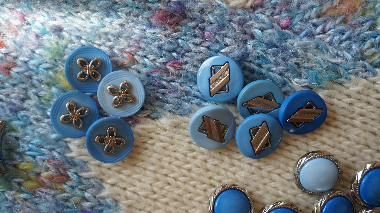 Decorative Buttons Set Blue Tone 65 Pieces Mix Colored Buttons | Etsy