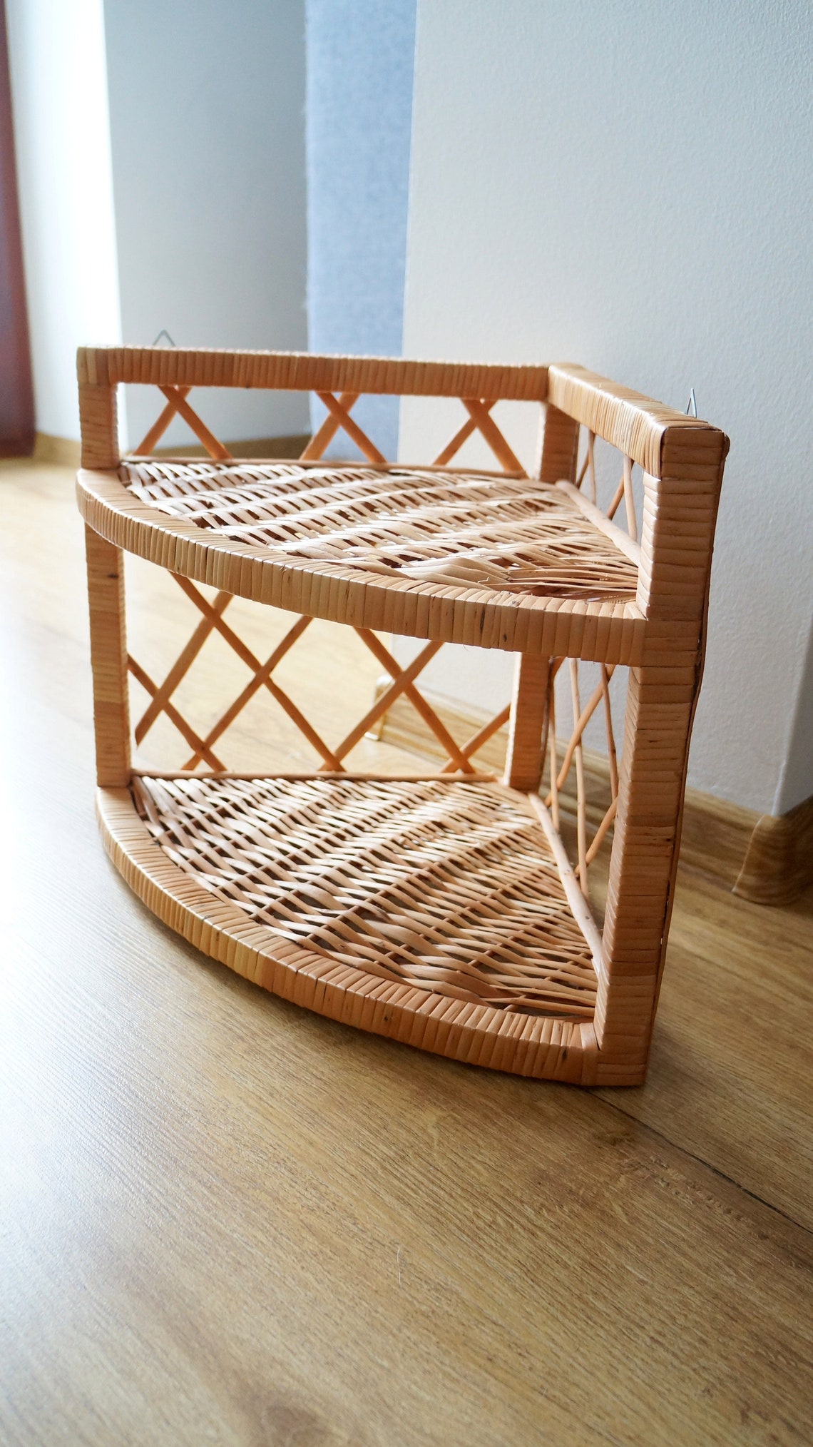 Wicker Corner Shelf Small Corner Natural Ecological Shelf - Etsy