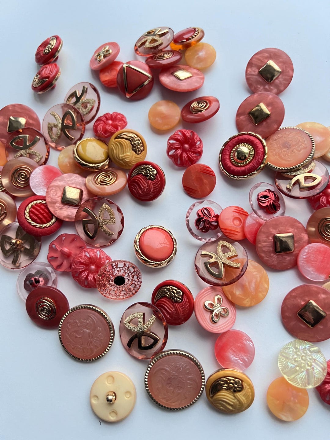 Decorative Shank Buttons, Mix Set Orange Red Color Buttons , Medium ...