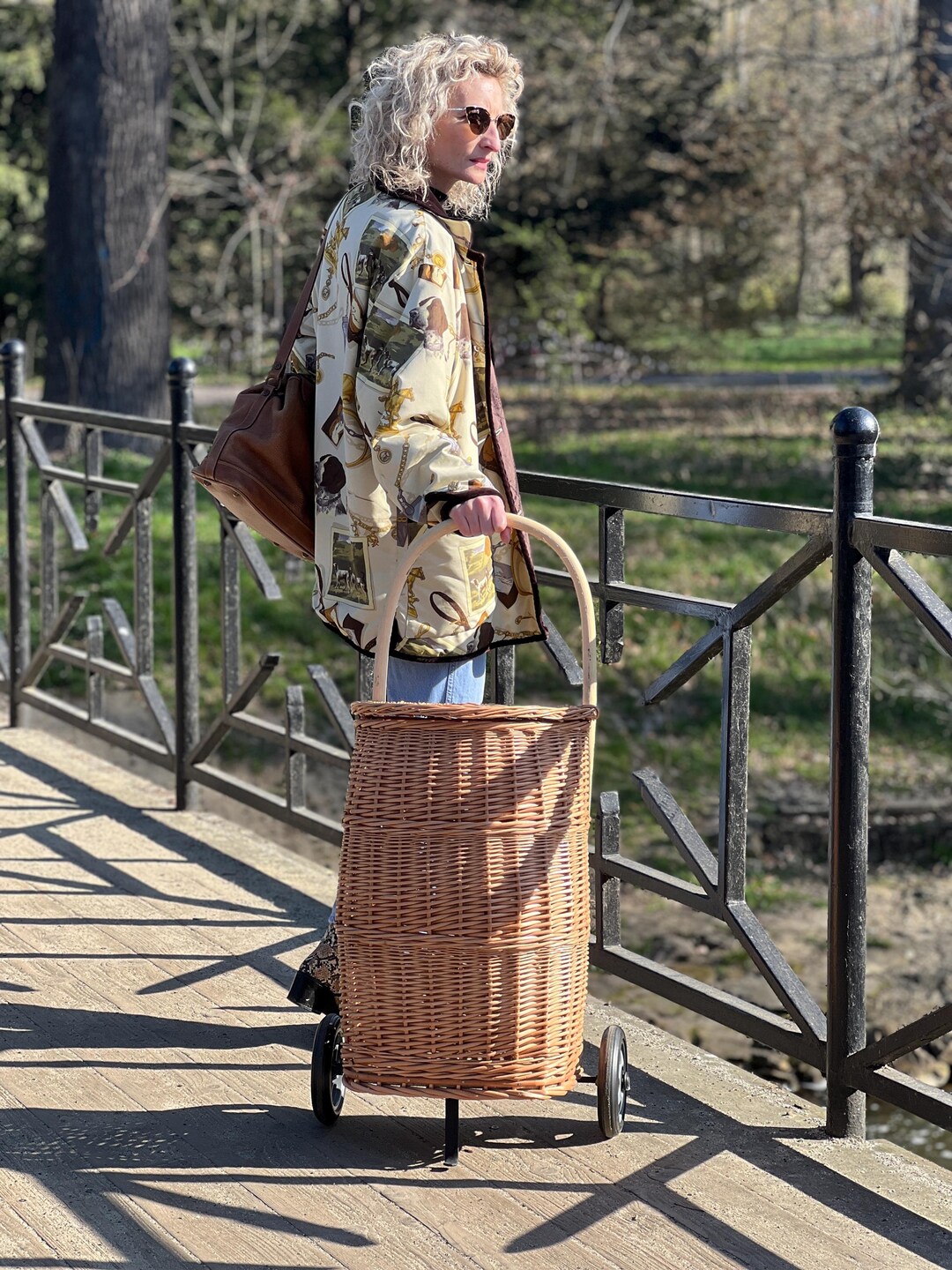 Handmade Wicker Shopping Trolley With Lid: Rolling Market Cart - Etsy