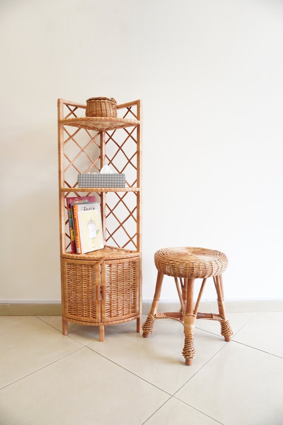 Corner Shelf Cupboard Wicker Boho Chest Cabinet Shelf Furniture Corner Bookcase Wicker Box Trunk Basket MEDIUM Etsy