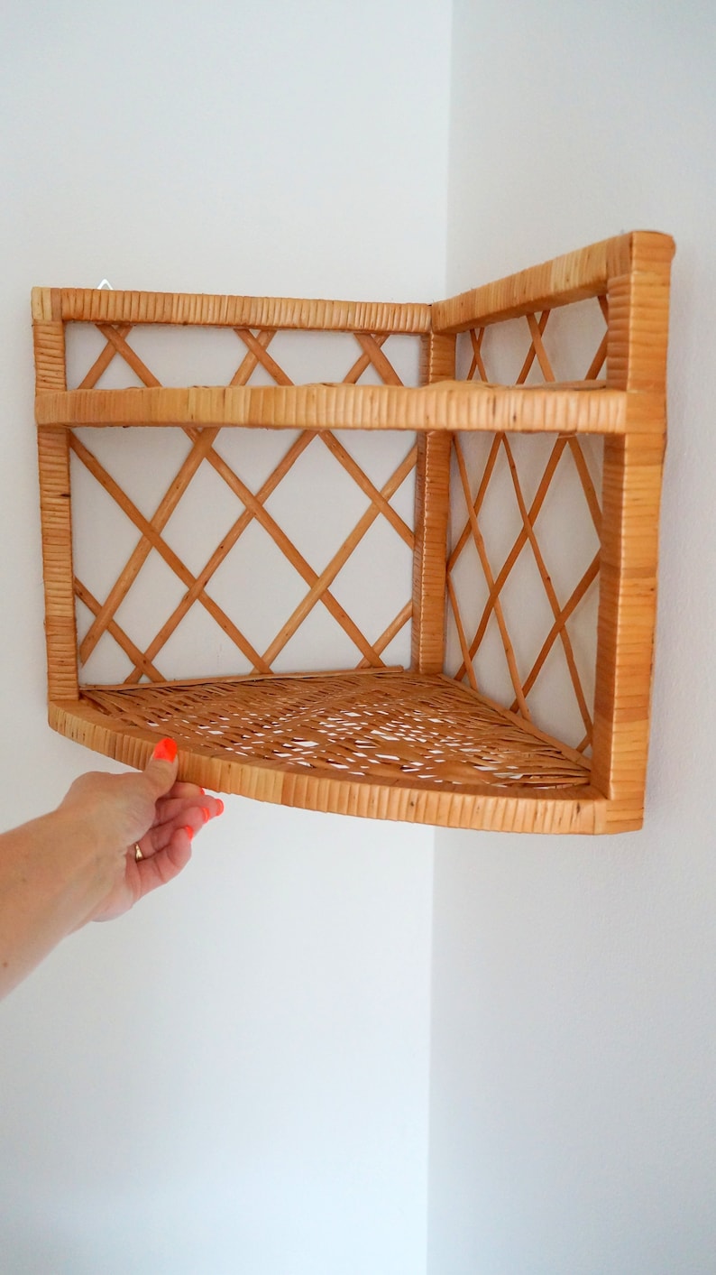 Wicker Corner Shelf Small Corner Natural Ecological Shelf - Etsy