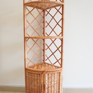 Corner Shelf Cupboard, Wicker Boho Chest Cabinet Shelf Furniture ...