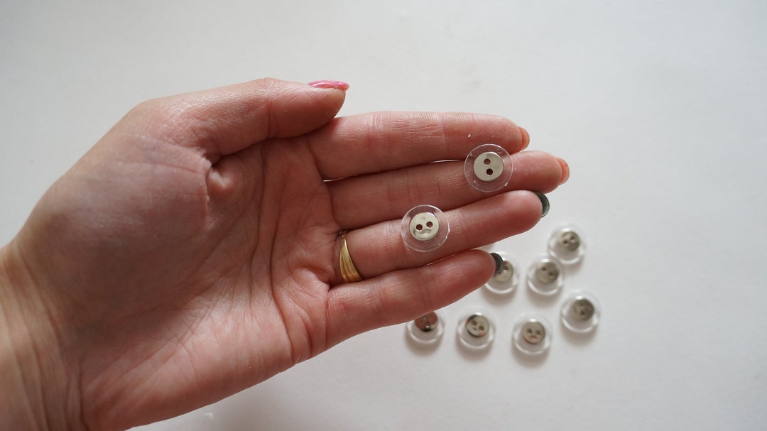 12 Buttons Small Transparent Buttons, Silver Gray Buttons 2 Hole - Etsy
