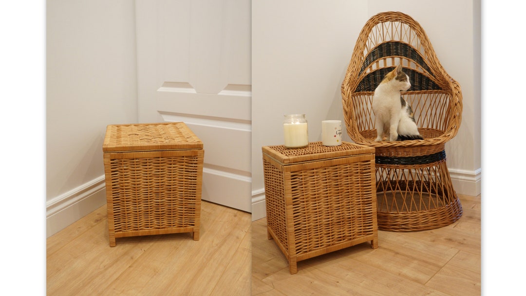 Wicker Cube Small Table Storage Basket With a Flap Wicker - Etsy
