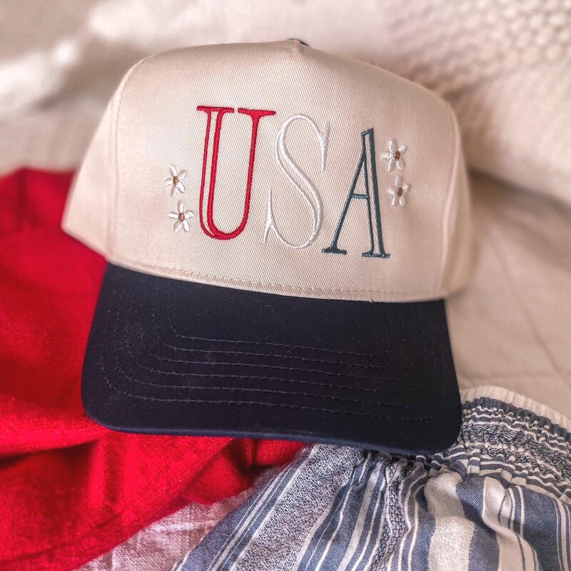 Floral Embroidered Usa Hat - Etsy