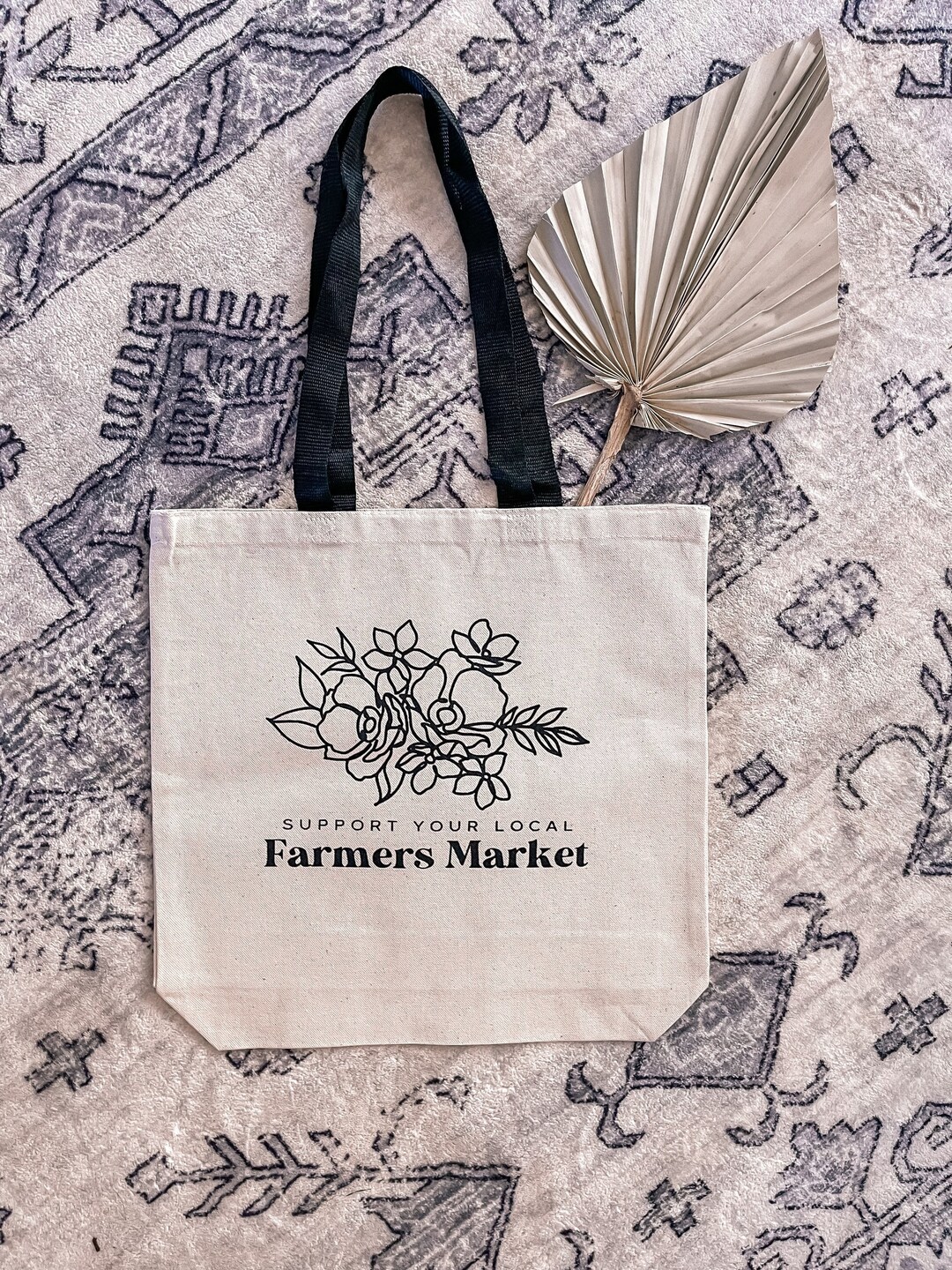 Farmers Market Tote Bag, Reusable Grocery Bag, Canvas Book Bag, Support ...