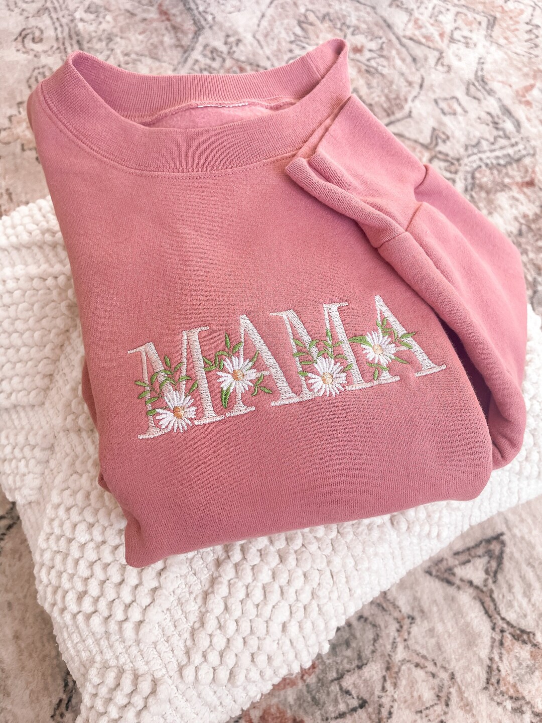 Mama Embroidered Sweatshirt, Floral Mama Embroidery Sweatshirt, Daisy ...