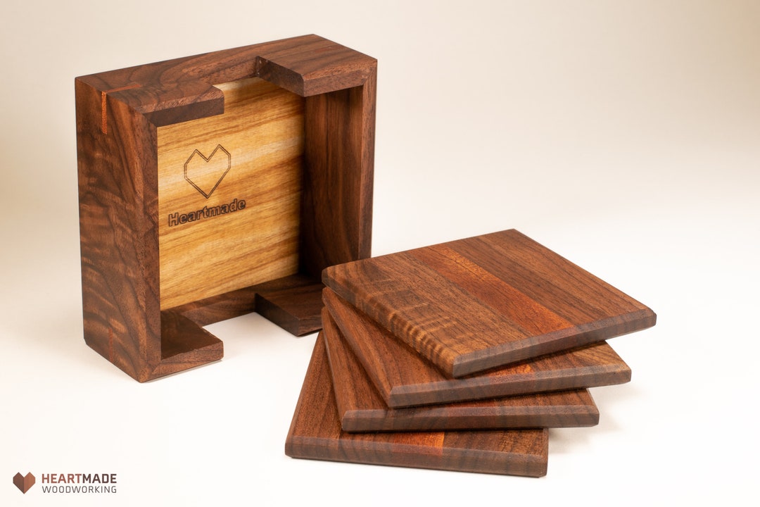 Large Wood Coasters With Holder - Walnut and Mahogany - Free U.S ...