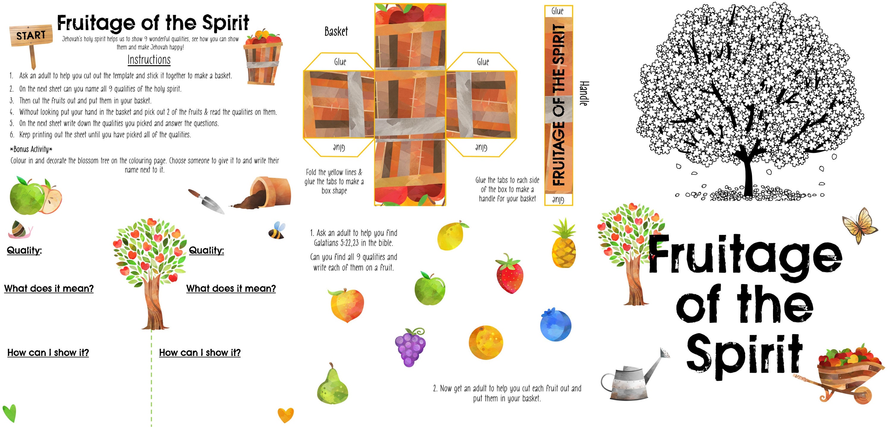 JW Kids Bible Activity Pack Printable Fruitage of the Spirit | Etsy ...