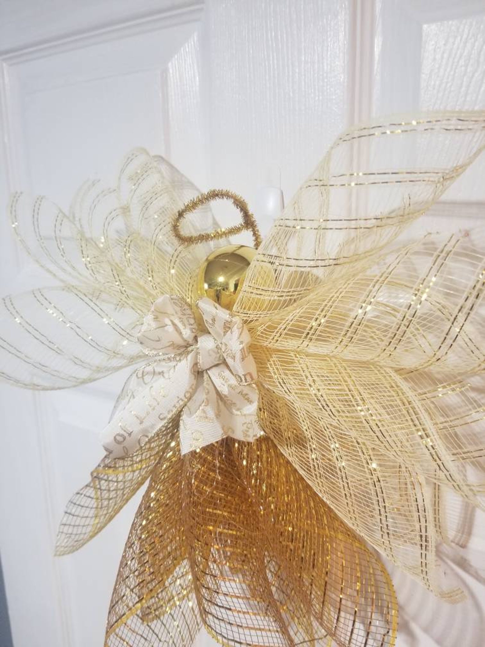 Gold Christmas Angel, Gold Deco Mesh Angel, Gold Angel, Gold Christmas ...