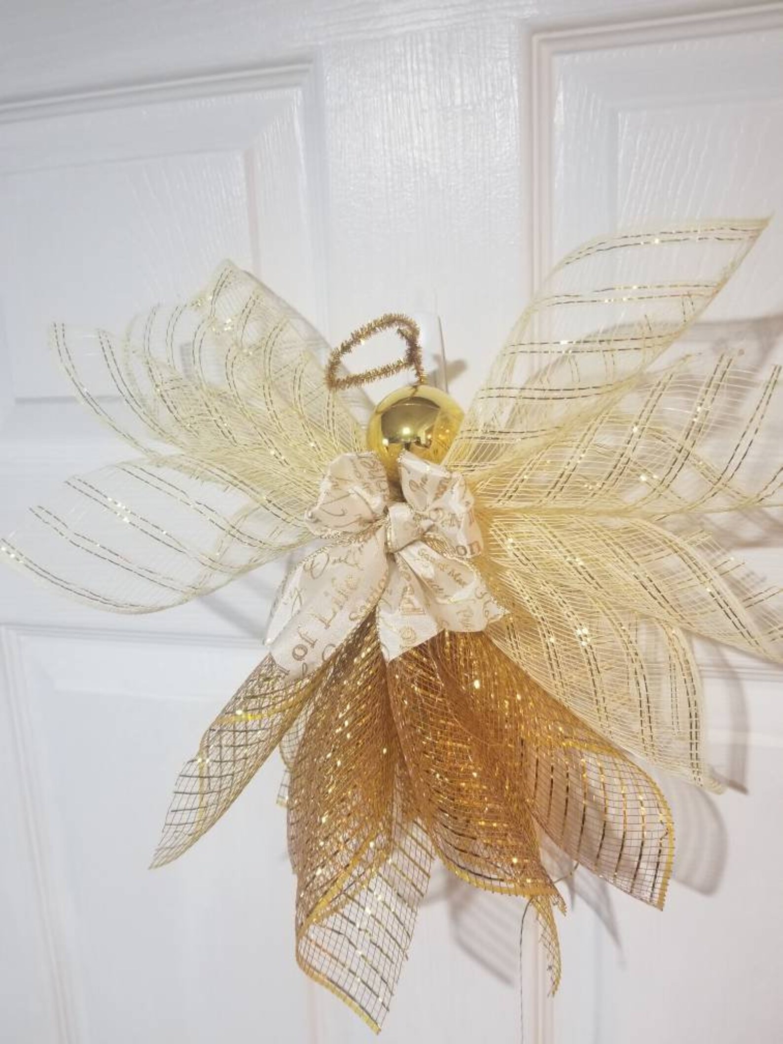 Gold Christmas Angel, Gold Deco Mesh Angel, Gold Angel, Gold Christmas ...