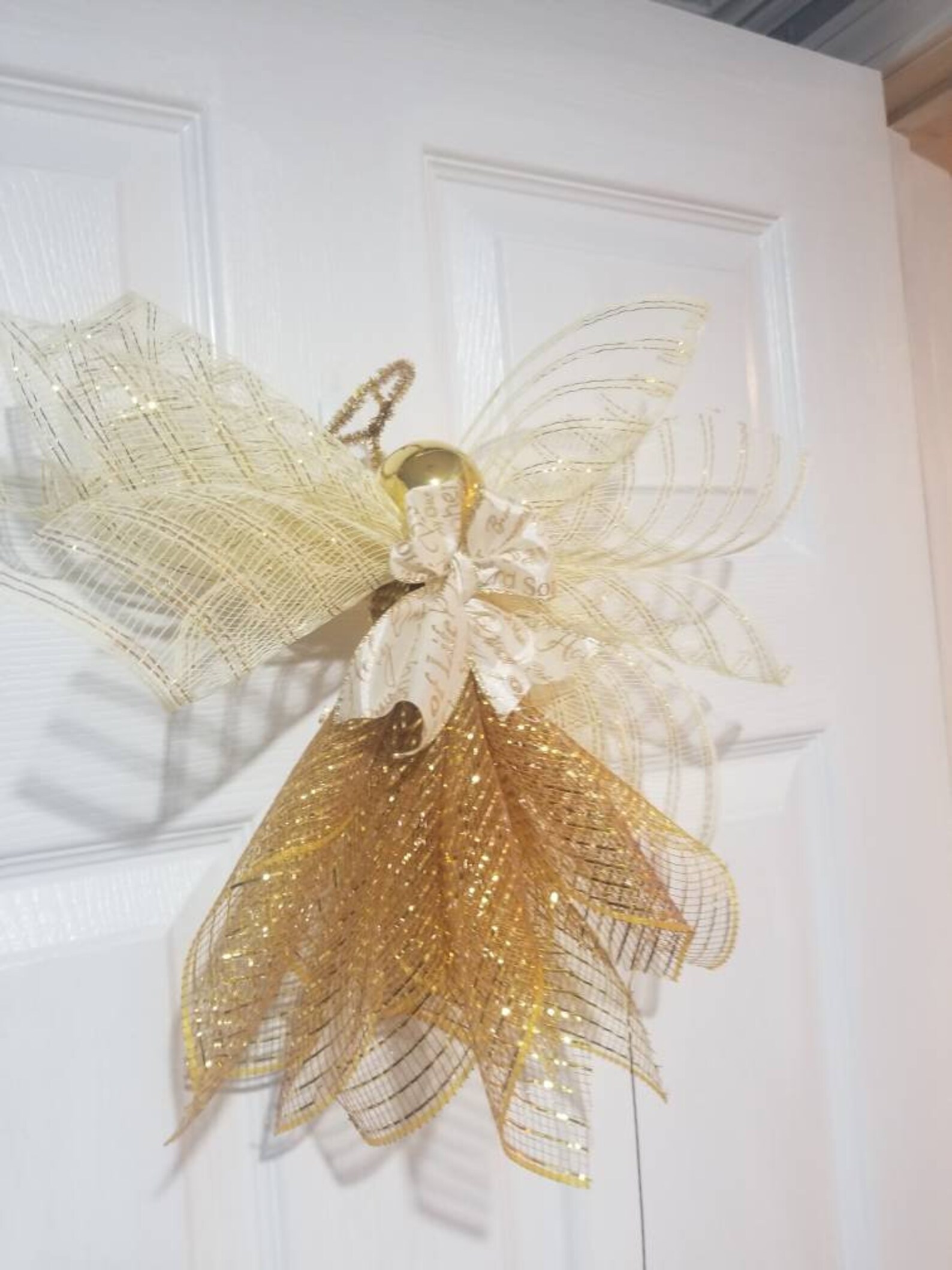 Gold Christmas Angel, Gold Deco Mesh Angel, Gold Angel, Gold Christmas ...