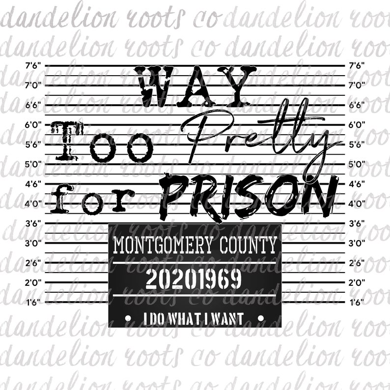 Way Too Pretty for Prison Montgomery County PNG Digital SUBLIMATION ...