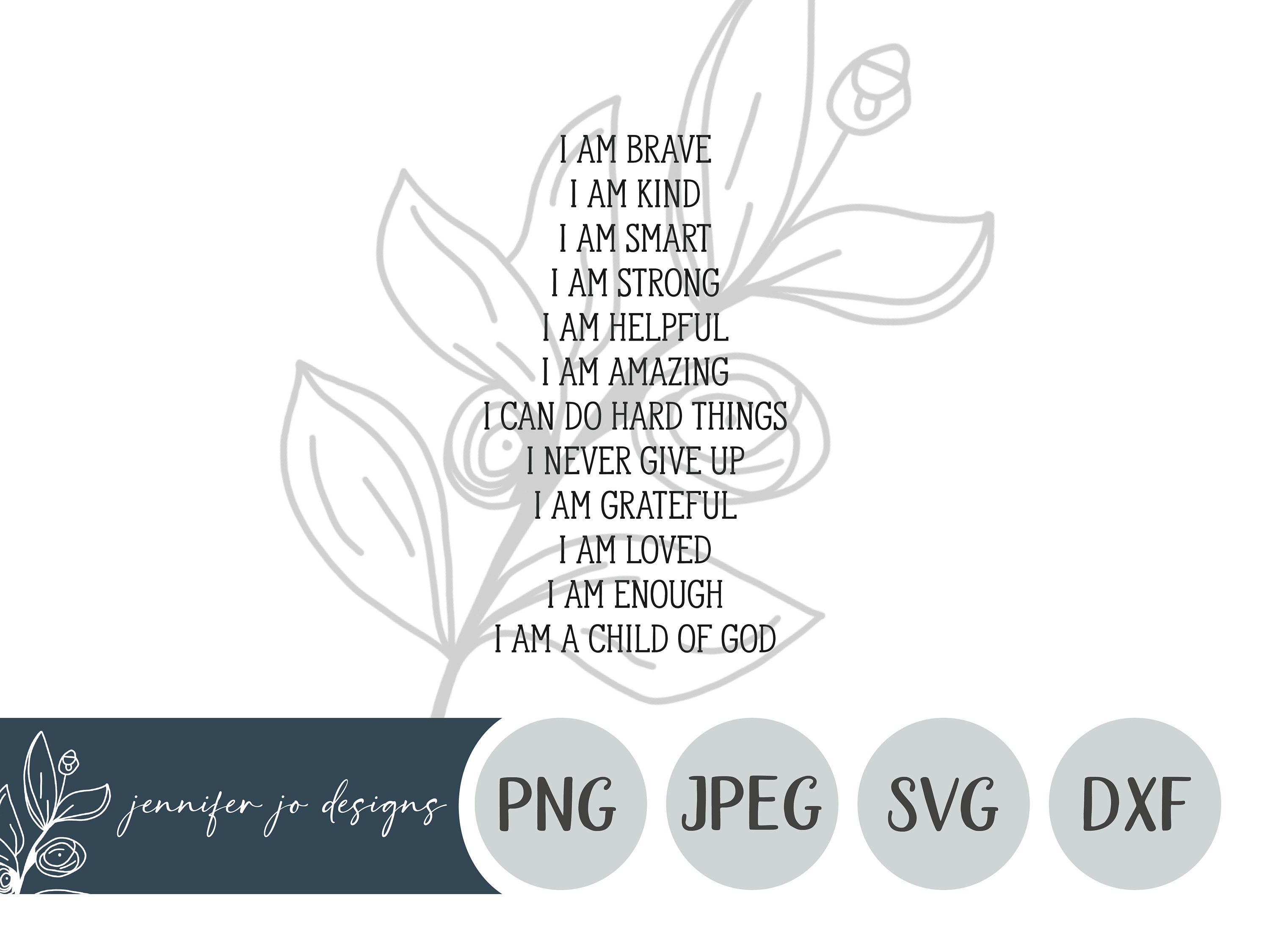 Affirmations Wall Art Svg for Kids | I Am Kind Svg | I Am A Child of ...