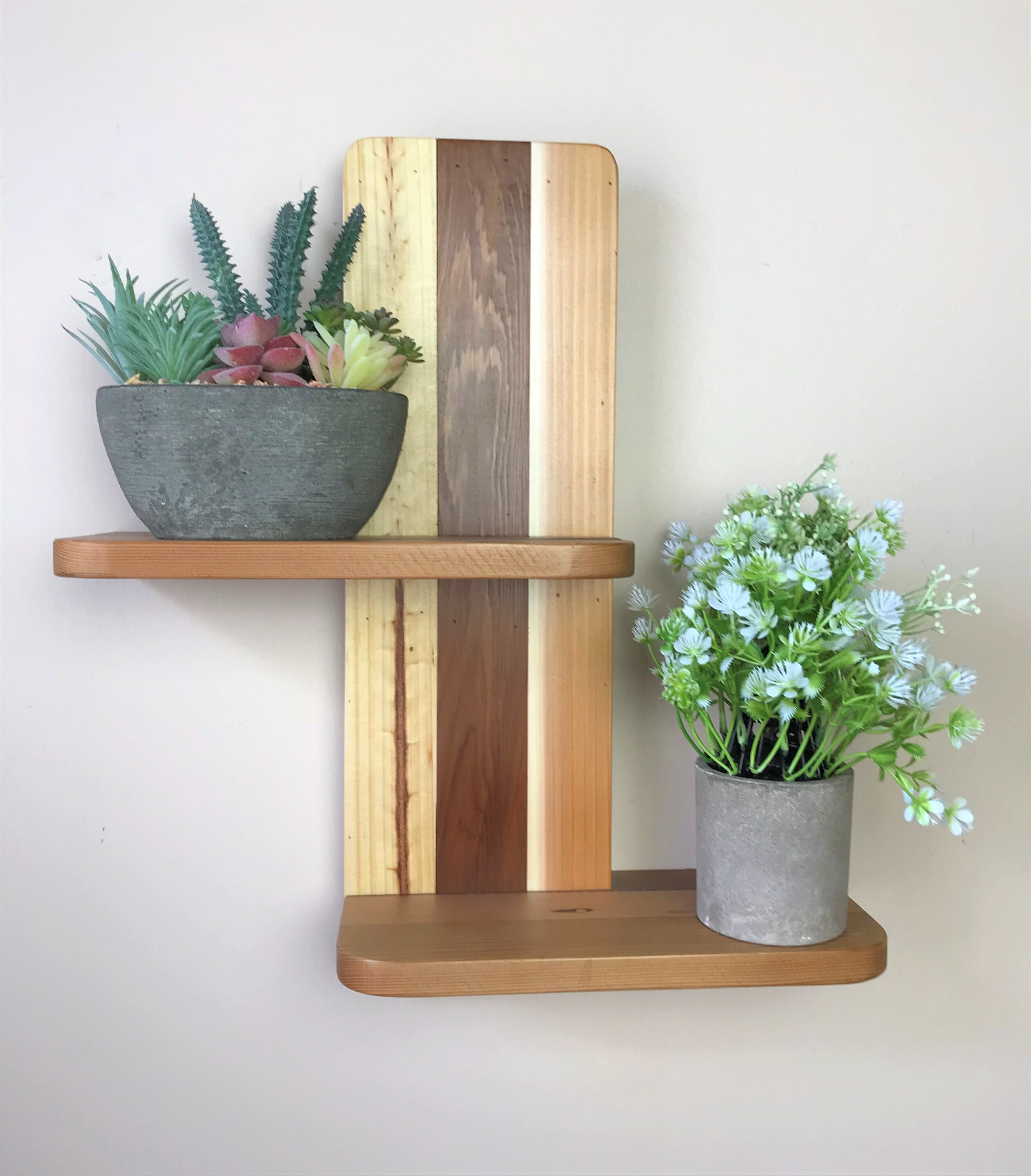 2 Tier Wooden Wall Shelf With Vertical Strips of Reclaimed Wood - Etsy