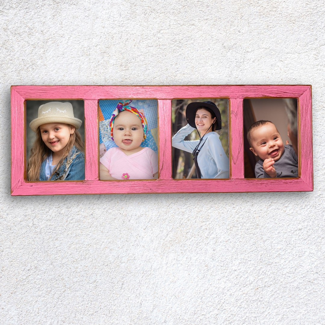 Colorful Collage Multi-photo Rustic Wood Frame, 4 Photo Openings ...