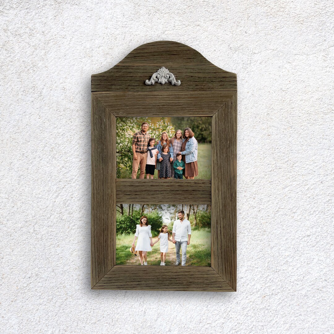 Barnwood Style Rustic Wood Multi-photo Frame With Decorative Top Trim ...