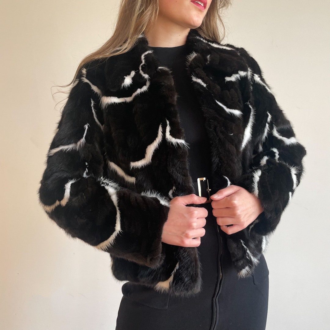 70s Fur Coat Black White Exotic Fur Coat Skunk Collared Winter Glam ...