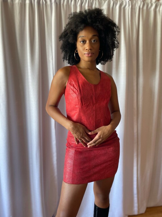 80s Red Matching Set Crop Top Mini Skirt Set Two Piec… - Gem