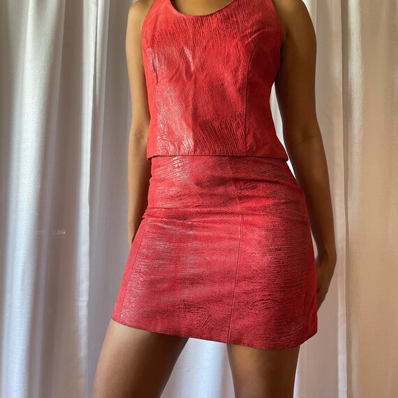 80s Red Matching Set Crop Top Mini Skirt Set Two Piec… - Gem