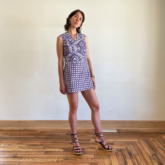 Paisley Printed 60s Mini Dress - Gem