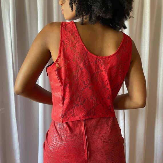 80s Red Matching Set Crop Top Mini Skirt Set Two Piec… - Gem