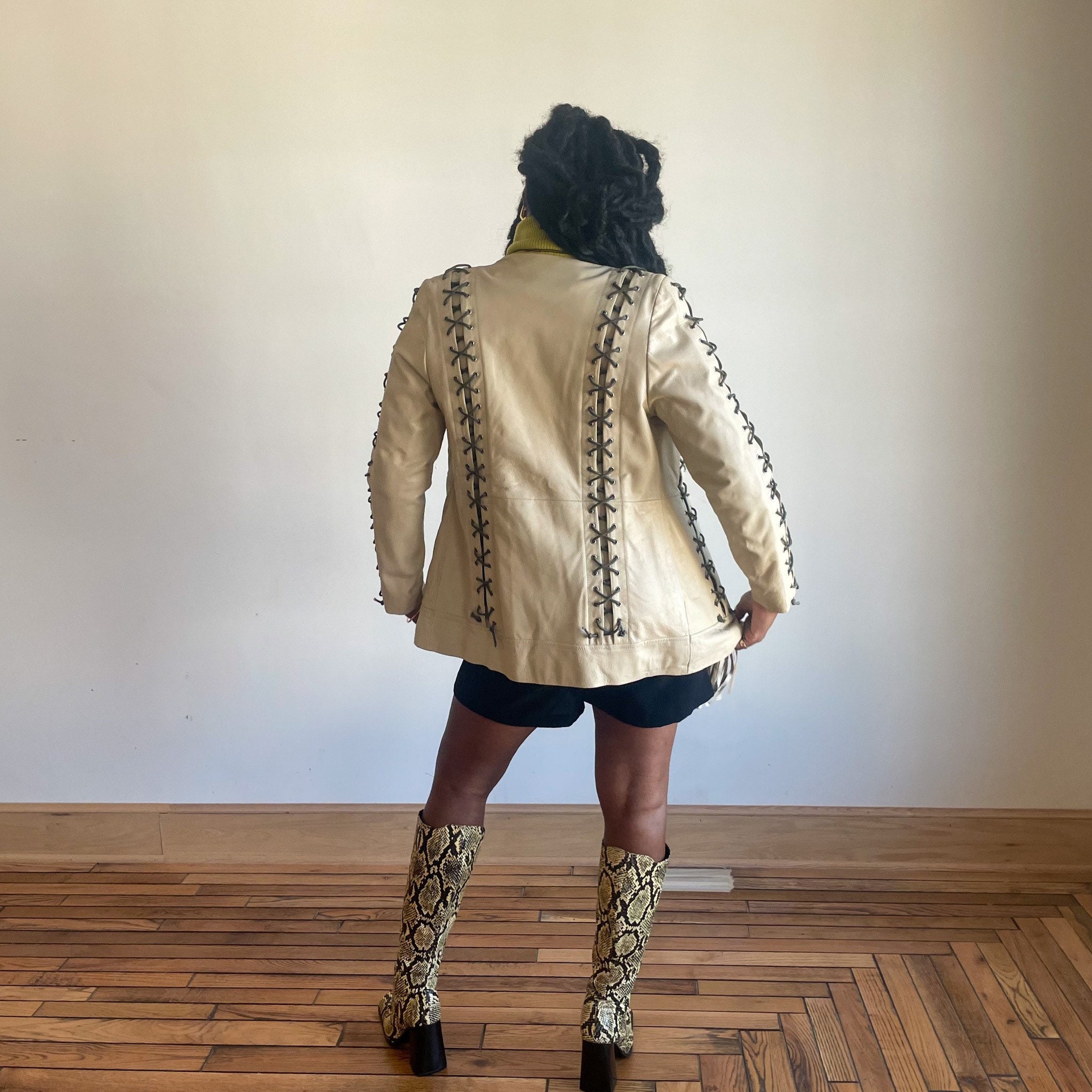 90s Leather Jacket Tan Leather Fringe Jacket Corset Lacing - Etsy