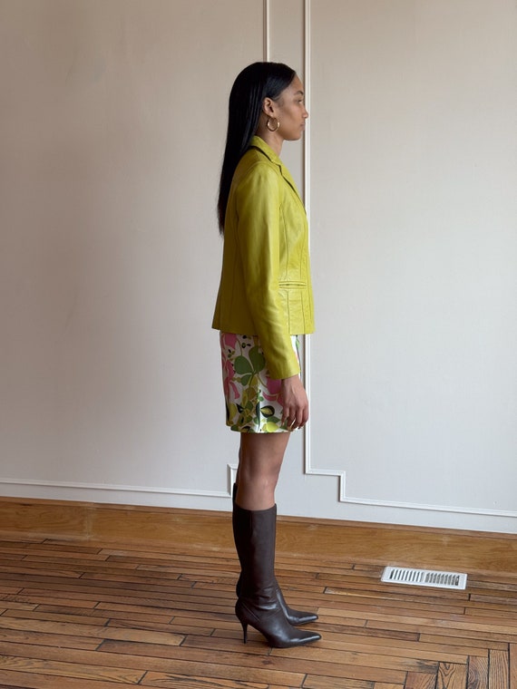 00s y2k Lime Green Leather Jacket Coat Spring Coat Zi… - Gem