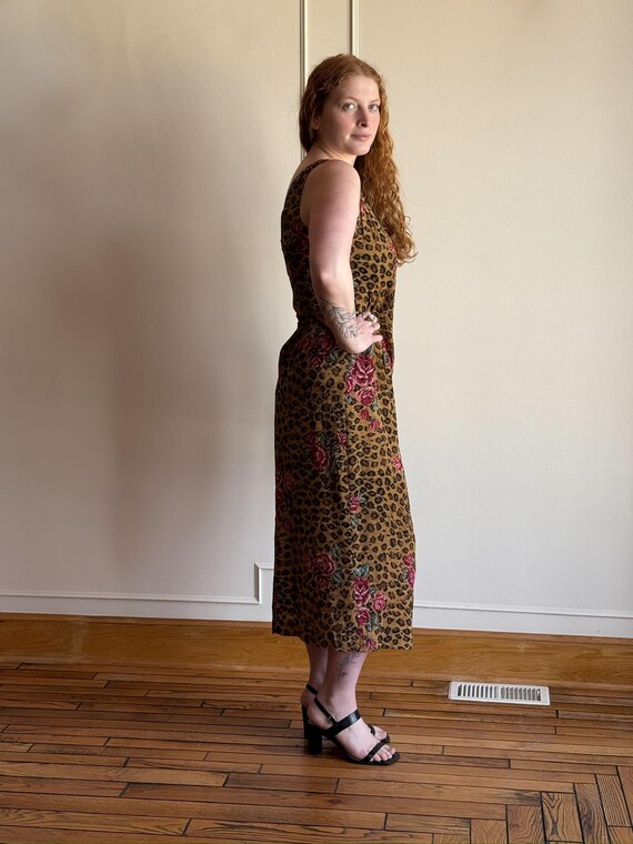 90s Leopard Print Midi Dress – Y2K Red Rose Floral, S… - Gem