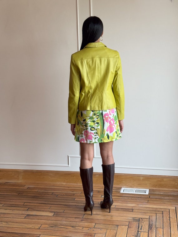 00s y2k Lime Green Leather Jacket Coat Spring Coat Zi… - Gem