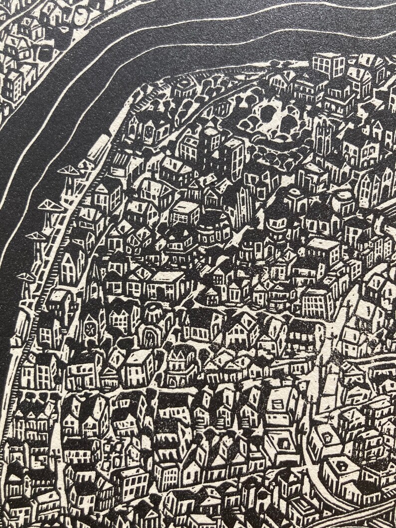 Linocut map of New Orleans | Etsy