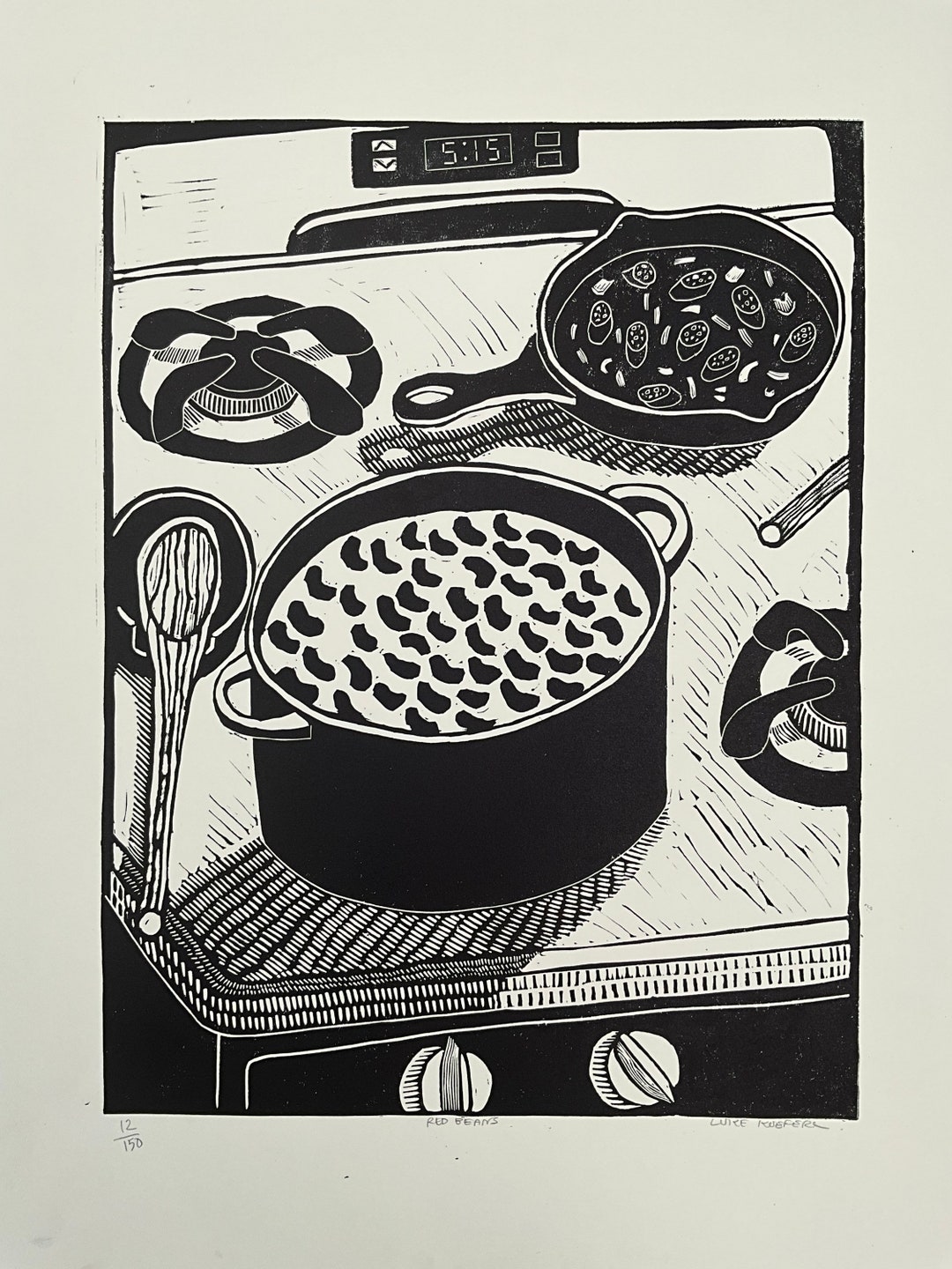 Original Linocut- Red Beans. - Etsy