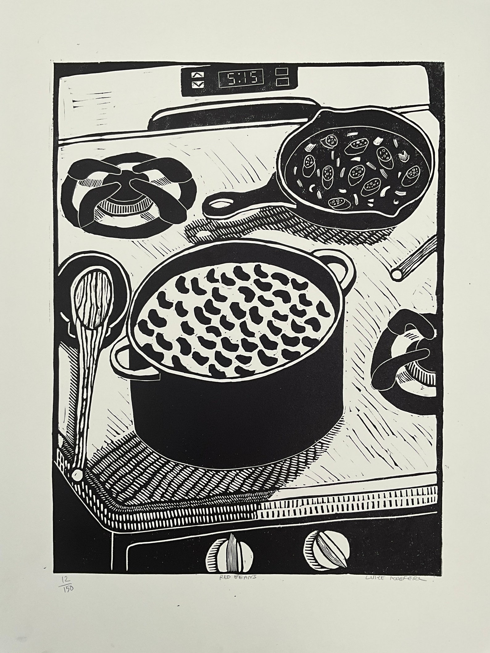 Original Linocut- Red Beans. - Etsy