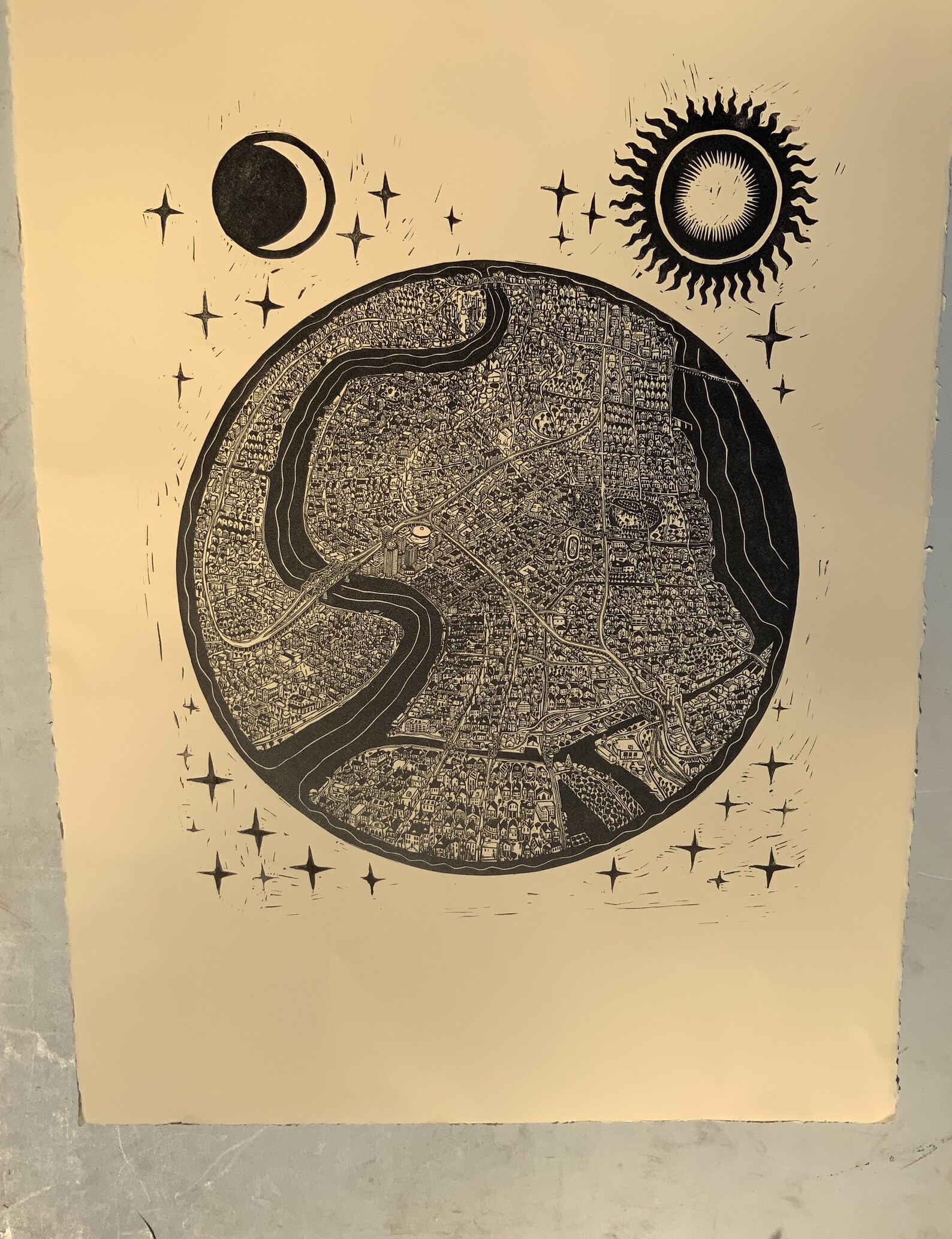 Linocut map of New Orleans | Etsy