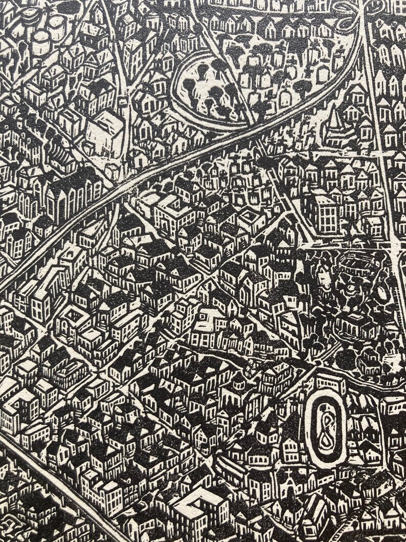 Linocut map of New Orleans | Etsy