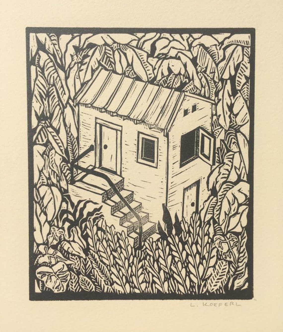 Linocut Housein the Woods | Etsy