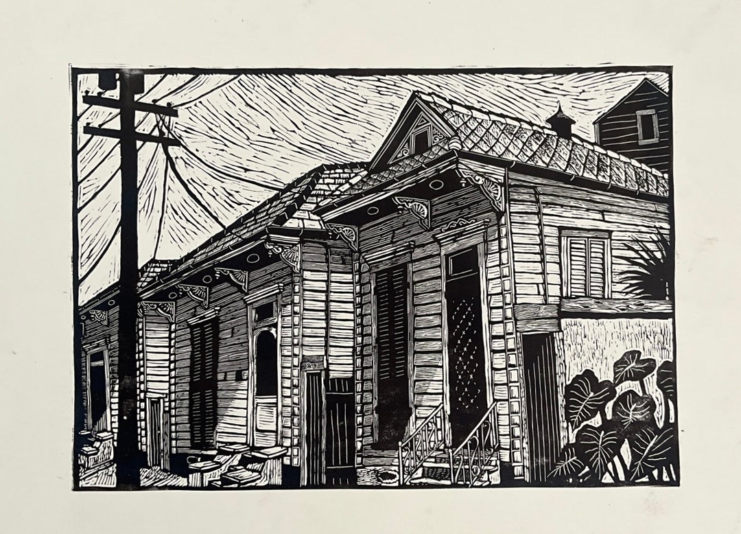 Shotguns on Dauphine St. Original Linocut - Etsy