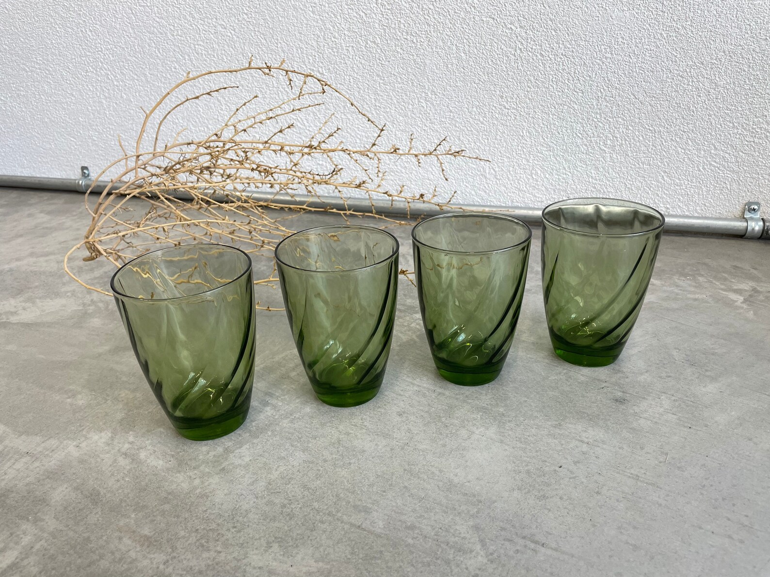 Tall Green Swirl Glassware Set of 4 | Vintage Green High Ball Glasses ...